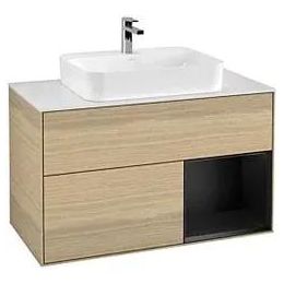 Villeroy & Boch Villeroy und Boch Finion Waschtischunterschrank G371PDPC 100cm, Abdeckplatte white matt, Emotion, Regal rechts Black matt lacquer, Oak Veneer