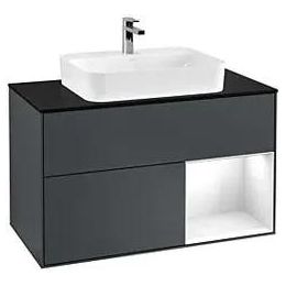 Villeroy & Boch Villeroy und Boch Finion Waschtischunterschrank G372GFHG 100cm, Abdeckplatte black matt, Emotion, Regal rechts Glossy white lacquer, Midnight Blue Matt Lacquer