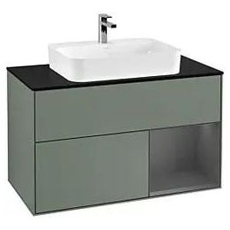 Villeroy & Boch Villeroy und Boch Finion Waschtischunterschrank G372GKGM 100cm, Abdeckplatte black matt, Emotion, Regal rechts Anthracite matt, Olive Matt Lacquer