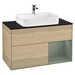 Villeroy & Boch Villeroy und Boch Finion Waschtischunterschrank G372GMPC 100cm, Abdeckplatte black matt, Emotion, Regal rechts Olive Matt Lacquer, Oak Veneer