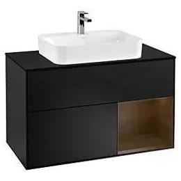 Villeroy & Boch Villeroy und Boch Finion Waschtischunterschrank G372GNPD 100cm, Abdeckplatte black matt, Emotion, Regal rechts Walnut veneer, Black matt lacquer