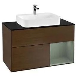 Villeroy & Boch Villeroy und Boch Finion Waschtischunterschrank G372GMGN 100cm, Abdeckplatte black matt, Emotion, Regal rechts Olive Matt Lacquer, Walnut veneer