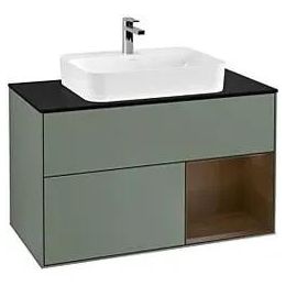 Villeroy & Boch Villeroy und Boch Finion Waschtischunterschrank G372GNGM 100cm, Abdeckplatte black matt, Emotion, Regal rechts Walnut veneer, Olive Matt Lacquer