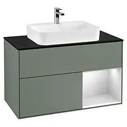 Villeroy & Boch Villeroy und Boch Finion Waschtischunterschrank G372MTGM 100cm, Abdeckplatte black matt, Emotion, Regal rechts White matt lacquer, Olive Matt Lacquer