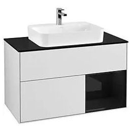 Villeroy & Boch Villeroy und Boch Finion Waschtischunterschrank G372PHMT 100cm, Abdeckplatte black matt, Emotion, Regal rechts Glossy Black Lacquer, White matt lacquer