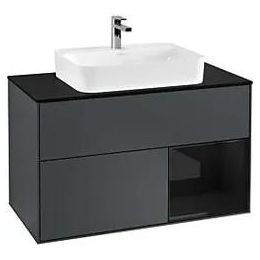 Villeroy & Boch Villeroy und Boch Finion Waschtischunterschrank G372PHHG 100cm, Abdeckplatte black matt, Emotion, Regal rechts Glossy Black Lacquer, Midnight Blue Matt Lacquer