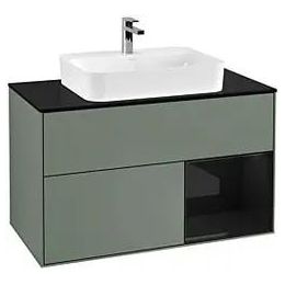 Villeroy & Boch Villeroy und Boch Finion Waschtischunterschrank G372PHGM 100cm, Abdeckplatte black matt, Emotion, Regal rechts Glossy Black Lacquer, Olive Matt Lacquer