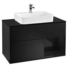 Villeroy & Boch Villeroy und Boch Finion Waschtischunterschrank G372PHPD 100cm, Abdeckplatte black matt, Emotion, Regal rechts Glossy Black Lacquer, Black matt lacquer