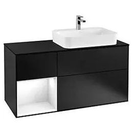 Villeroy & Boch Villeroy und Boch Finion Waschtischunterschrank G392GFPD 120cm, Abdeckplatte black matt, Emotion, Regal links Glossy white lacquer, Black matt lacquer