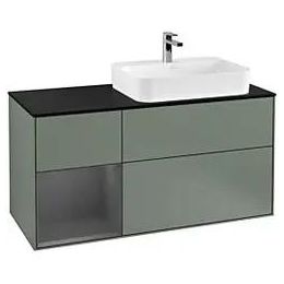 Villeroy & Boch Villeroy und Boch Finion Waschtischunterschrank G392GKGM 120cm, Abdeckplatte black matt, Emotion, Regal links Anthracite matt, Olive Matt Lacquer