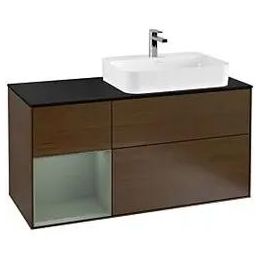 Villeroy & Boch Villeroy und Boch Finion Waschtischunterschrank G392GMGN 120cm, Abdeckplatte black matt, Emotion, Regal links Olive Matt Lacquer, Walnut veneer