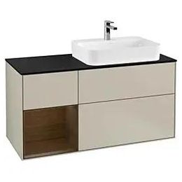 Villeroy & Boch Villeroy und Boch Finion Waschtischunterschrank G392GNHH 120cm, Abdeckplatte black matt, Emotion, Regal links Walnut veneer, Sand Matt Lacquer