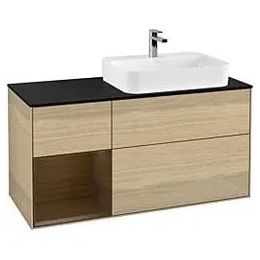 Villeroy & Boch Villeroy und Boch Finion Waschtischunterschrank G392GNPC 120cm, Abdeckplatte black matt, Emotion, Regal links Walnut veneer, Oak Veneer