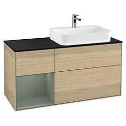 Villeroy & Boch Villeroy und Boch Finion Waschtischunterschrank G392GMPC 120cm, Abdeckplatte black matt, Emotion, Regal links Olive Matt Lacquer, Oak Veneer