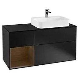 Villeroy & Boch Villeroy und Boch Finion Waschtischunterschrank G392GNPD 120cm, Abdeckplatte black matt, Emotion, Regal links Walnut veneer, Black matt lacquer