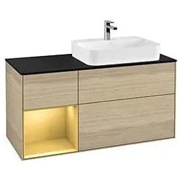 Villeroy & Boch Villeroy und Boch Finion Waschtischunterschrank G392HFPC 120cm, Abdeckplatte black matt, Emotion, Regal links Gold matt, Oak Veneer