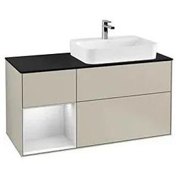 Villeroy & Boch Villeroy und Boch Finion Waschtischunterschrank G392MTHH 120cm, Abdeckplatte black matt, Emotion, Regal links White matt lacquer, Sand Matt Lacquer