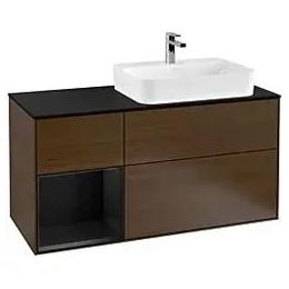 Villeroy & Boch Villeroy und Boch Finion Waschtischunterschrank G392PDGN 120cm, Abdeckplatte black matt, Emotion, Regal links Black matt lacquer, Walnut veneer