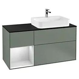 Villeroy & Boch Villeroy und Boch Finion Waschtischunterschrank G392MTGM 120cm, Abdeckplatte black matt, Emotion, Regal links White matt lacquer, Olive Matt Lacquer