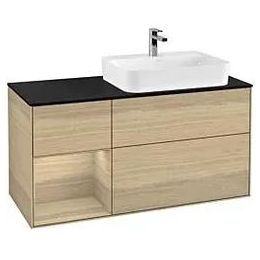 Villeroy & Boch Villeroy und Boch Finion Waschtischunterschrank G392PCPC 120cm, Abdeckplatte black matt, Emotion, Regal links Oak Veneer, Oak Veneer