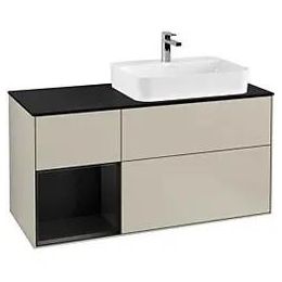 Villeroy & Boch Villeroy und Boch Finion Waschtischunterschrank G392PDHH 120cm, Abdeckplatte black matt, Emotion, Regal links Black matt lacquer, Sand Matt Lacquer