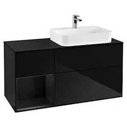 Villeroy & Boch Villeroy und Boch Finion Waschtischunterschrank G392PDPH 120cm, Abdeckplatte black matt, Emotion, Regal links Black matt lacquer, Glossy Black Lacquer