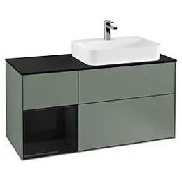 Villeroy & Boch Villeroy und Boch Finion Waschtischunterschrank G392PHGM 120cm, Abdeckplatte black matt, Emotion, Regal links Glossy Black Lacquer, Olive Matt Lacquer