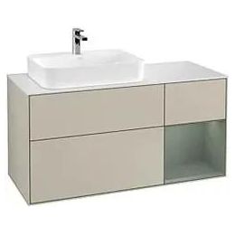 Villeroy & Boch Villeroy und Boch Finion Waschtischunterschrank G401GMHH 120cm, Abdeckplatte white matt, Emotion, Regal rechts Olive Matt Lacquer, Sand Matt Lacquer