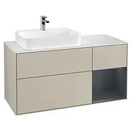 Villeroy & Boch Villeroy und Boch Finion Waschtischunterschrank G401HGHH 120cm, Abdeckplatte white matt, Emotion, Regal rechts Midnight Blue Matt Lacquer, Sand Matt Lacquer