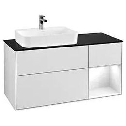 Villeroy & Boch Villeroy und Boch Finion Waschtischunterschrank G402GFMT 120cm, Abdeckplatte black matt, Emotion, Regal rechts Glossy white lacquer, White matt lacquer