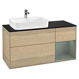 Villeroy & Boch Villeroy und Boch Finion Waschtischunterschrank G402GMPC 120cm, Abdeckplatte black matt, Emotion, Regal rechts Olive Matt Lacquer, Oak Veneer