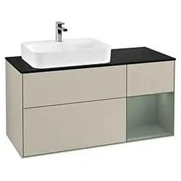 Villeroy & Boch Villeroy und Boch Finion Waschtischunterschrank G402GMHH 120cm, Abdeckplatte black matt, Emotion, Regal rechts Olive Matt Lacquer, Sand Matt Lacquer