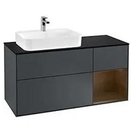 Villeroy & Boch Villeroy und Boch Finion Waschtischunterschrank G402GNHG 120cm, Abdeckplatte black matt, Emotion, Regal rechts Walnut veneer, Midnight Blue Matt Lacquer