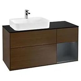 Villeroy & Boch Villeroy und Boch Finion Waschtischunterschrank G402HGGN 120cm, Abdeckplatte black matt, Emotion, Regal rechts Midnight Blue Matt Lacquer, Walnut veneer