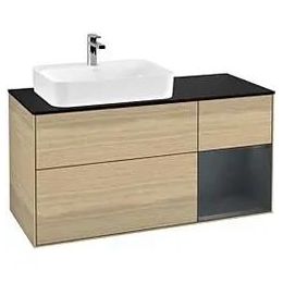 Villeroy & Boch Villeroy und Boch Finion Waschtischunterschrank G402HGPC 120cm, Abdeckplatte black matt, Emotion, Regal rechts Midnight Blue Matt Lacquer, Oak Veneer