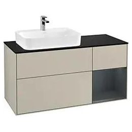 Villeroy & Boch Villeroy und Boch Finion Waschtischunterschrank G402HGHH 120cm, Abdeckplatte black matt, Emotion, Regal rechts Midnight Blue Matt Lacquer, Sand Matt Lacquer