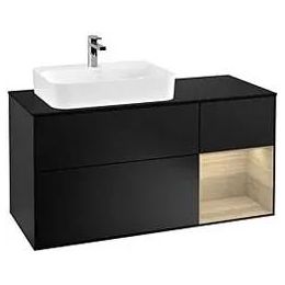 Villeroy & Boch Villeroy und Boch Finion Waschtischunterschrank G402PCPD 120cm, Abdeckplatte black matt, Emotion, Regal rechts Oak Veneer, Black matt lacquer