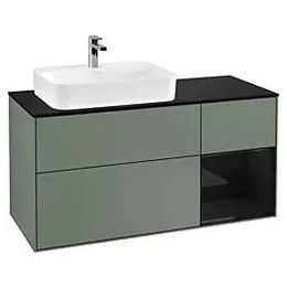 Villeroy & Boch Villeroy und Boch Finion Waschtischunterschrank G402PHGM 120cm, Abdeckplatte black matt, Emotion, Regal rechts Glossy Black Lacquer, Olive Matt Lacquer