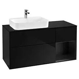 Villeroy & Boch Villeroy und Boch Finion Waschtischunterschrank G402PDPH 120cm, Abdeckplatte black matt, Emotion, Regal rechts Black matt lacquer, Glossy Black Lacquer