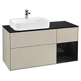 Villeroy & Boch Villeroy und Boch Finion Waschtischunterschrank G402PHHH 120cm, Abdeckplatte black matt, Emotion, Regal rechts Glossy Black Lacquer, Sand Matt Lacquer