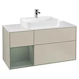 Villeroy & Boch Villeroy und Boch Finion Waschtischunterschrank G411GMHH 120cm, Abdeckplatte white matt, Emotion, Regal links Olive Matt Lacquer, Sand Matt Lacquer