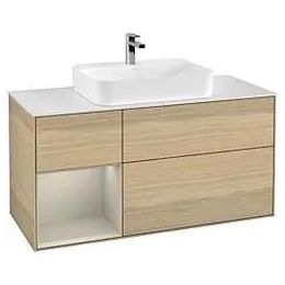 Villeroy & Boch Villeroy und Boch Finion Waschtischunterschrank G411HHPC 120cm, Abdeckplatte white matt, Emotion, Regal links Sand Matt Lacquer, Oak Veneer