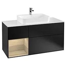 Villeroy & Boch Villeroy und Boch Finion Waschtischunterschrank G411PCPD 120cm, Abdeckplatte white matt, Emotion, Regal links Oak Veneer, Black matt lacquer