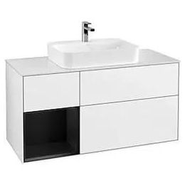 Villeroy & Boch Villeroy und Boch Finion Waschtischunterschrank G411PDGF 120cm, Abdeckplatte white matt, Emotion, Regal links Black matt lacquer, Glossy white lacquer