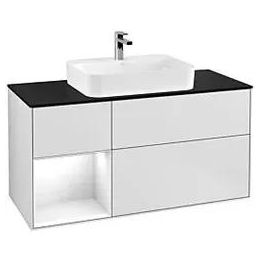 Villeroy & Boch Villeroy und Boch Finion Waschtischunterschrank G412GFMT 120cm, Abdeckplatte black matt, Emotion, Regal links Glossy white lacquer, White matt lacquer