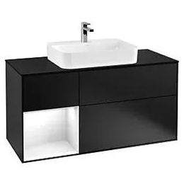 Villeroy & Boch Villeroy und Boch Finion Waschtischunterschrank G412GFPD 120cm, Abdeckplatte black matt, Emotion, Regal links Glossy white lacquer, Black matt lacquer