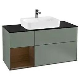 Villeroy & Boch Villeroy und Boch Finion Waschtischunterschrank G412GNGM 120cm, Abdeckplatte black matt, Emotion, Regal links Walnut veneer, Olive Matt Lacquer