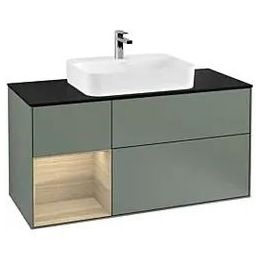 Villeroy & Boch Villeroy und Boch Finion Waschtischunterschrank G412PCGM 120cm, Abdeckplatte black matt, Emotion, Regal links Oak Veneer, Olive Matt Lacquer