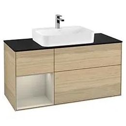 Villeroy & Boch Villeroy und Boch Finion Waschtischunterschrank G412HHPC 120cm, Abdeckplatte black matt, Emotion, Regal links Sand Matt Lacquer, Oak Veneer