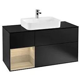 Villeroy & Boch Villeroy und Boch Finion Waschtischunterschrank G412PCPD 120cm, Abdeckplatte black matt, Emotion, Regal links Oak Veneer, Black matt lacquer